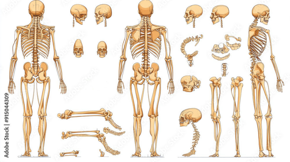 Detailed Diagram of Human Skeletal System Featuring Key Bones and ...