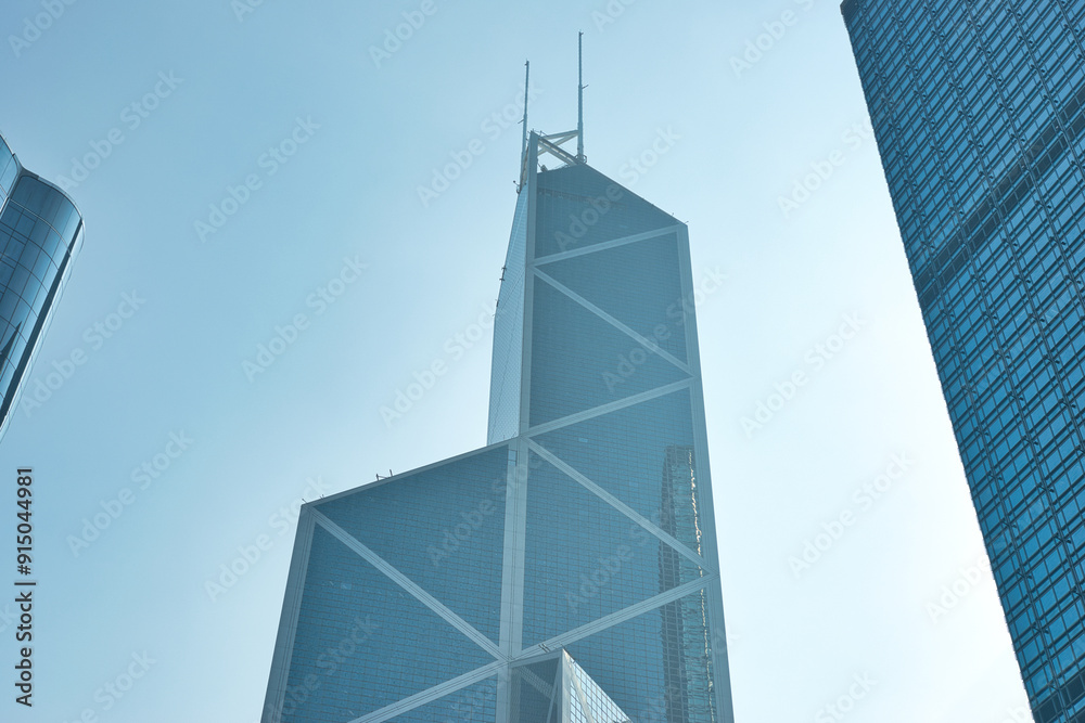 Central, Hong Kong - January 01, 2024 - Upward view of the skyscrapers, The BOC Tower, Cheung ...