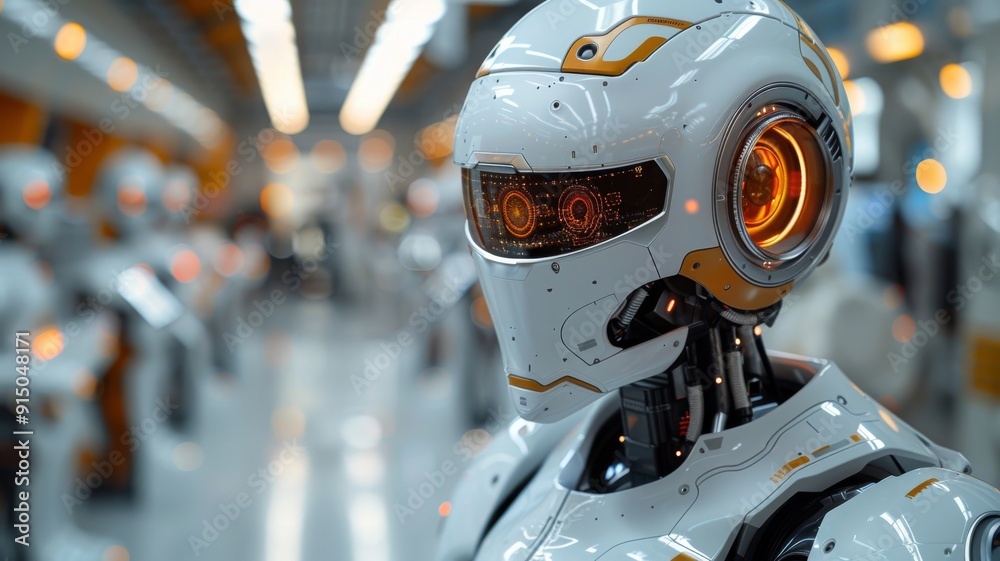Futuristic robot in a modern lab, with sleek design and advanced ...