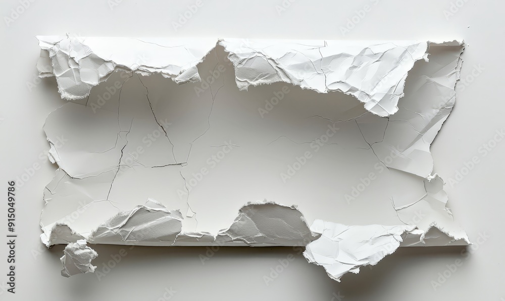 Ripped paper edge, showing intricate details of the fibers and tears ...