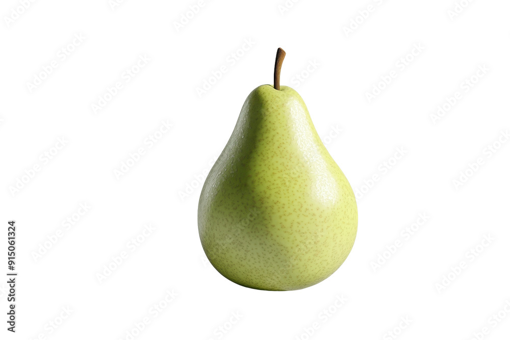 Fresh green pear with a smooth texture and a single stem, isolated on a ...