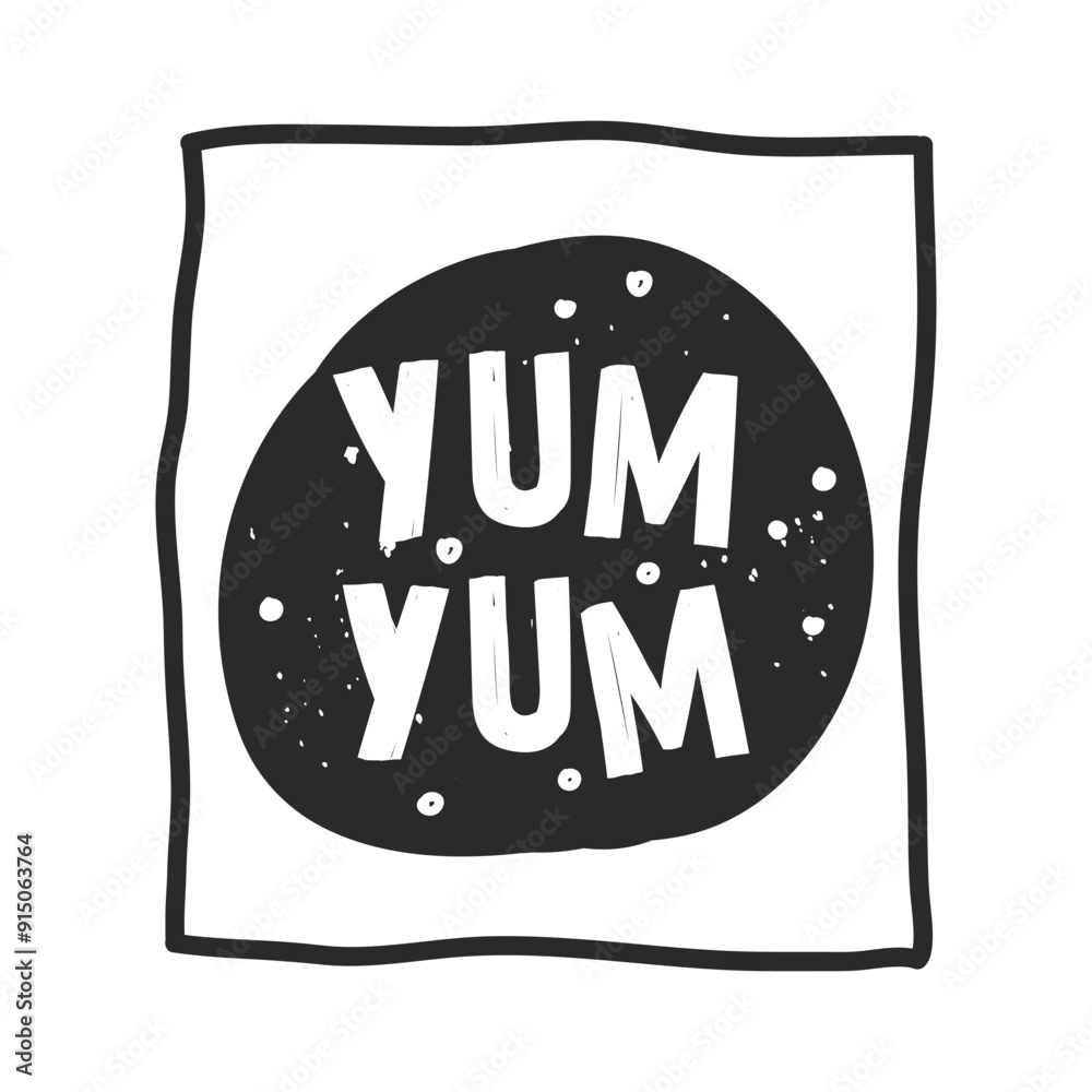 clip art that says yum yum. template design in doodle style. vector ...