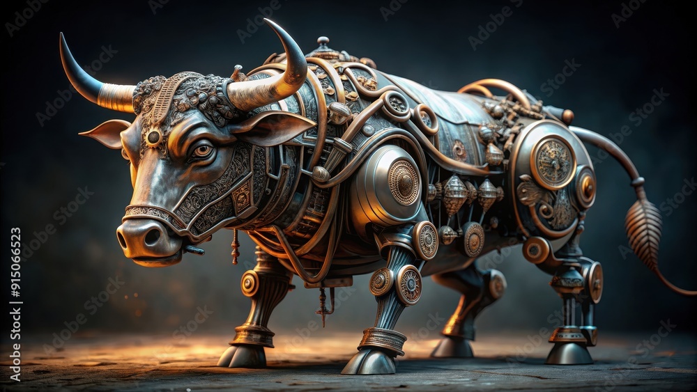 Steampunk style robotic bull sculpture , steampunk, mechanical, bull ...