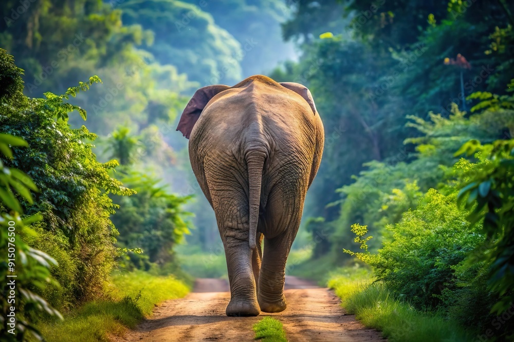 wild elephant walk in jungle back view from behind Stock Photo | Adobe ...