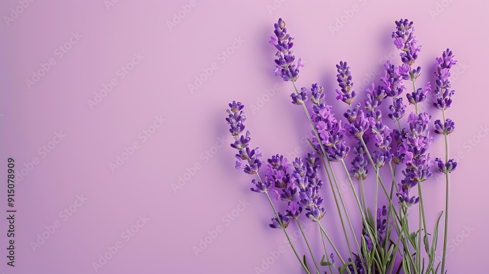 Bouquet of lavender on purple background with copy space. Mother day ...