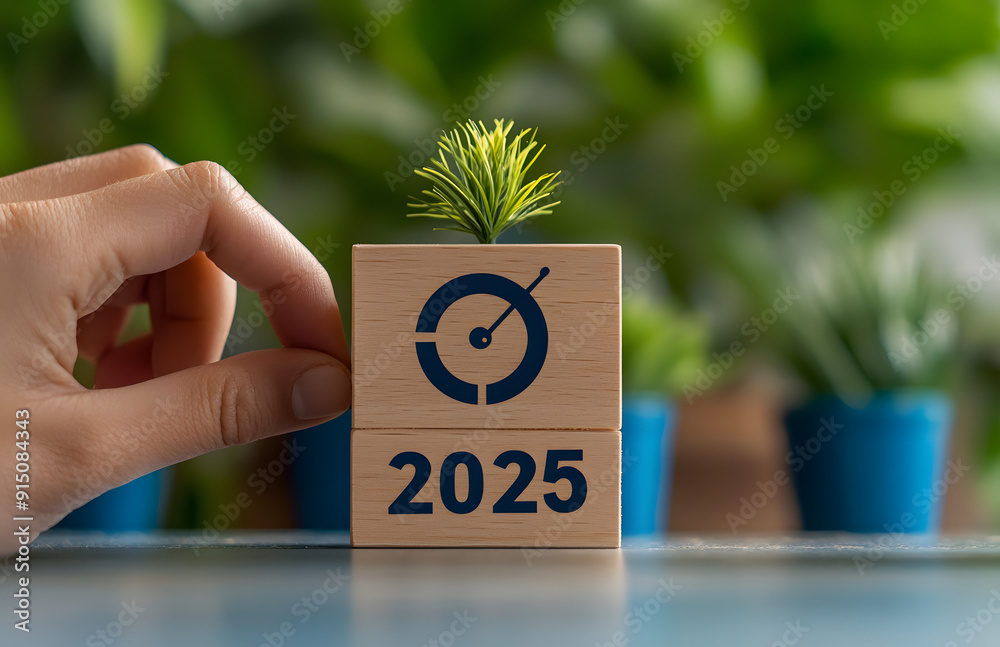 2025 The Hand is Setting Up a Target Icon on a Wooden Block ilustração ...