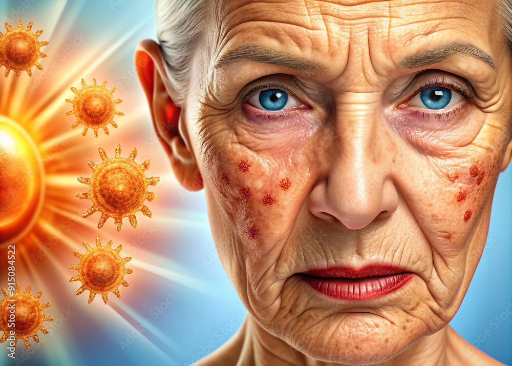 Wrinkled skin, sunspots, and redness illustrate the detrimental effects ...