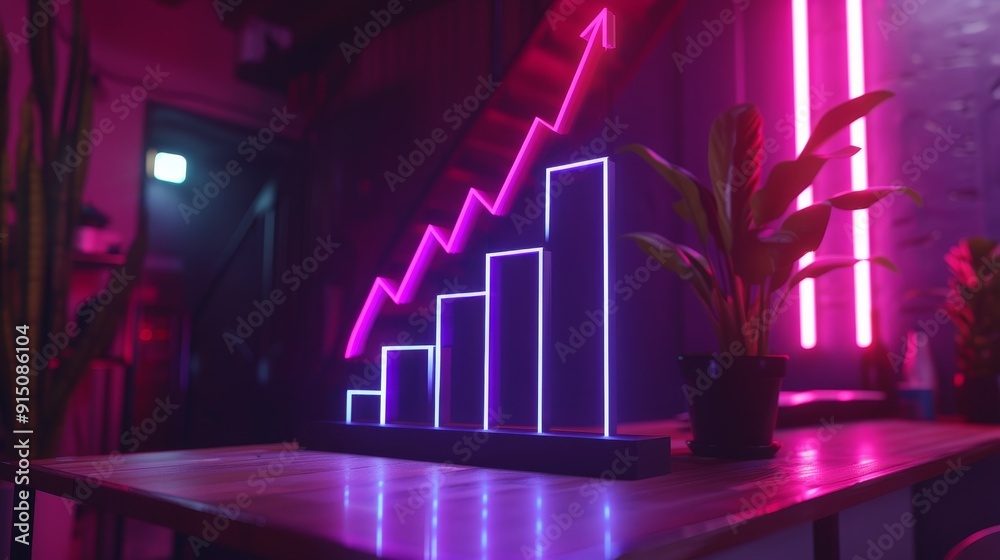 Neon-Lit Growth Chart in a Dark Setting Stock Illustration | Adobe Stock