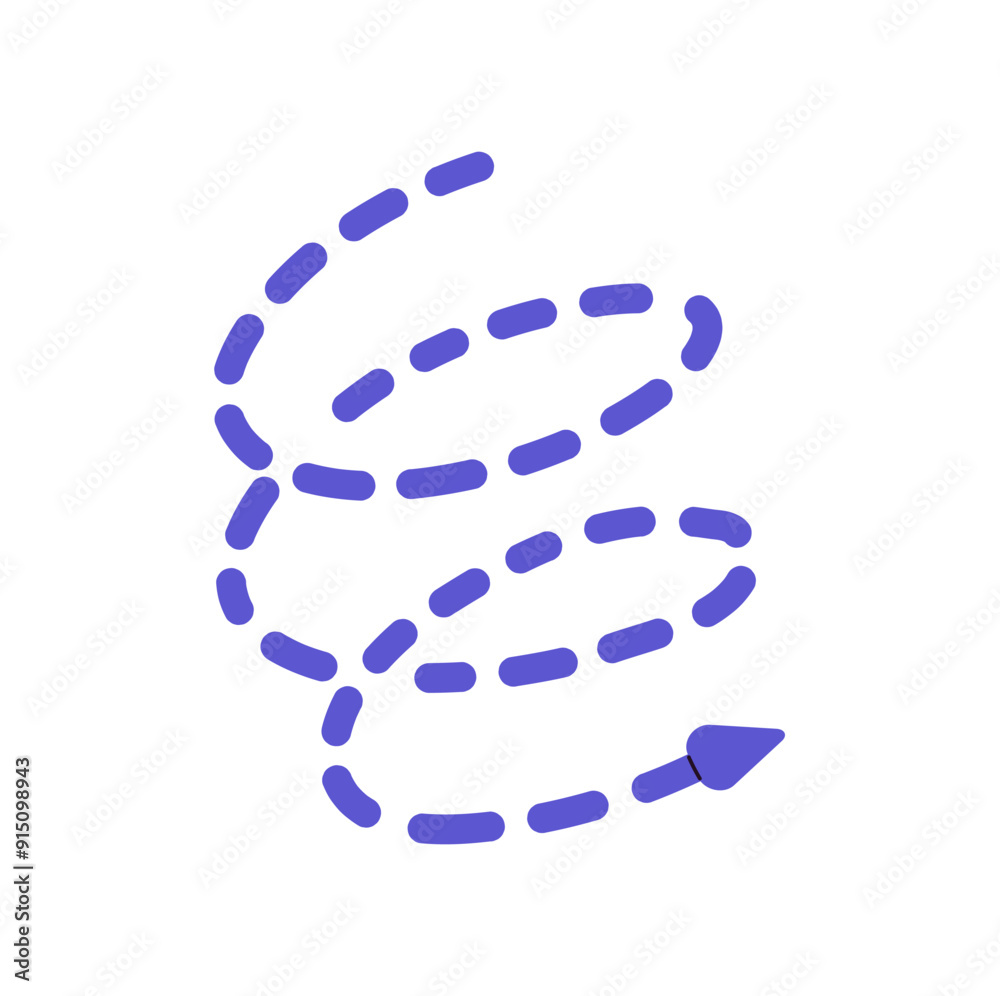 Dashed curve with loops showing route. Twisted dot line with cursor ... Dashed curve with loops showing route. Twisted dot line with cursor ...