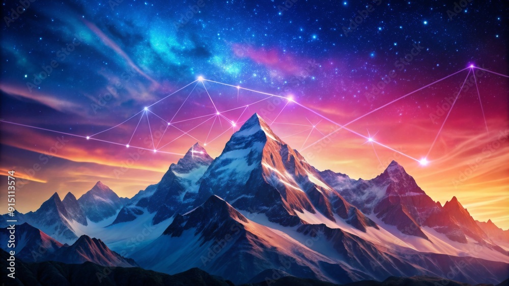 Cosmic Network Above Majestic Mountains A Digital Art Composition of a ...