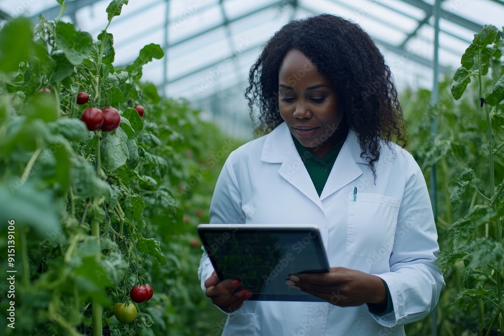 Biologist study collecting data with laptop computer in biofarm ...