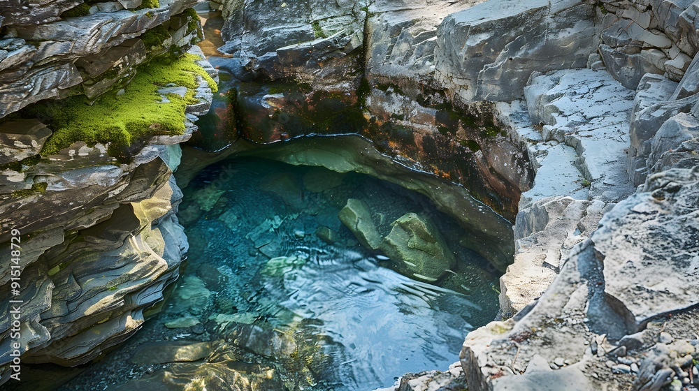 Rock spring water emerges from a crack Stock Illustration | Adobe Stock