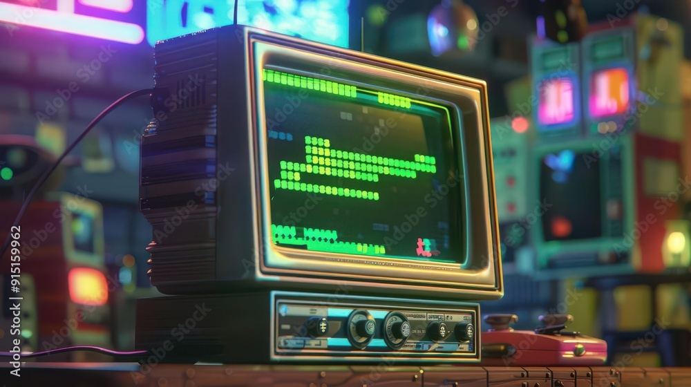 retro tv screen displays pixelated 8bit video game loading screen with ...
