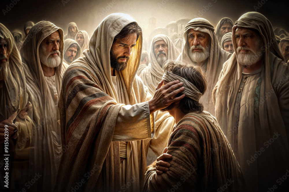 Foto de Jesus Christ Heals Blind Man Comforts Lost Poor do Stock ...