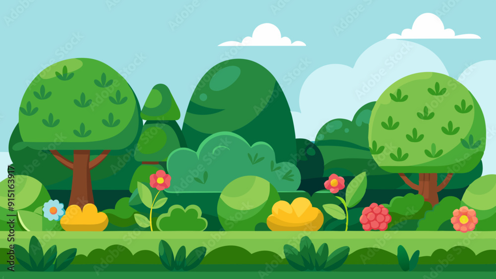 Vetor de Cartoon hedge set. Garden park green bushes, gardening plants ...