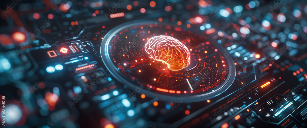 A highly detailed digital rendering of an AI-powered holographic ...