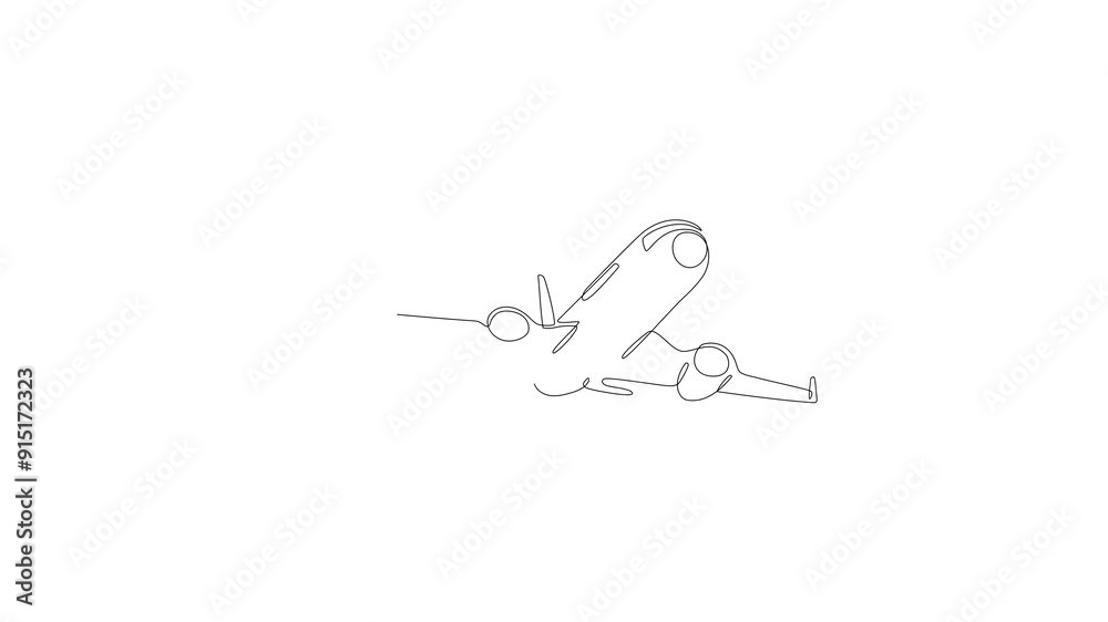 Continuous line animation of airplane with flight route. One single ...