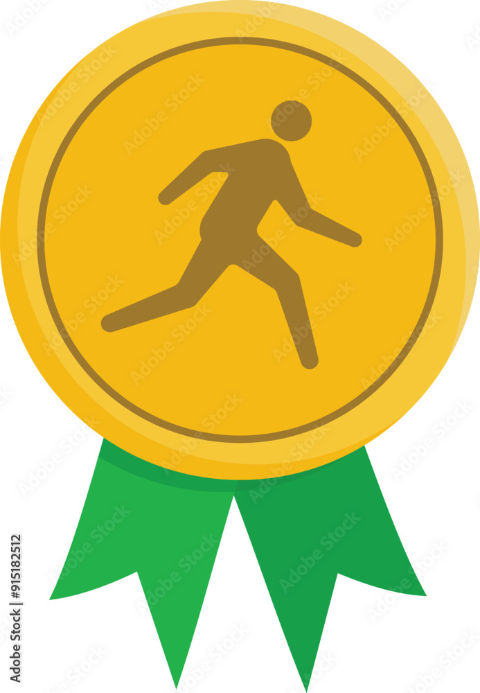 Marathon gold medal with green ribbon on transparent background. Winner ...