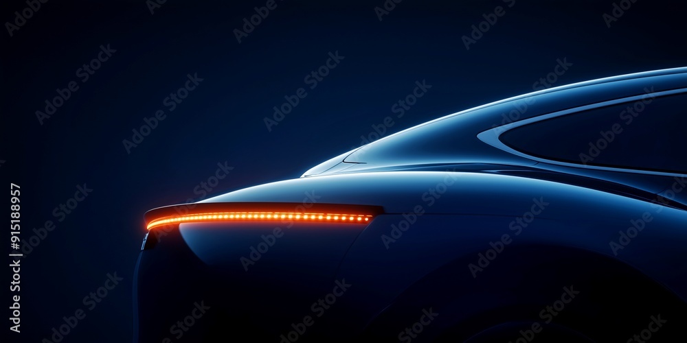 Elegant and streamlined roofline of an electric car in dark blue ...