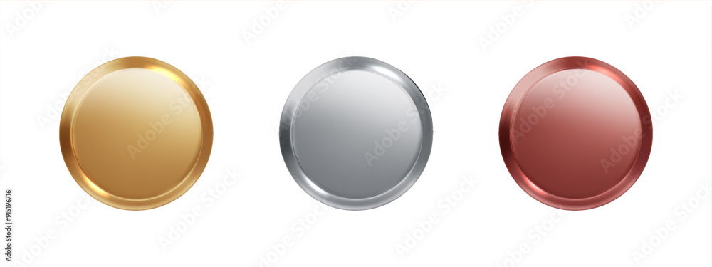 Medals gold, silver and bronze realistic set . PNG Round realistic ...