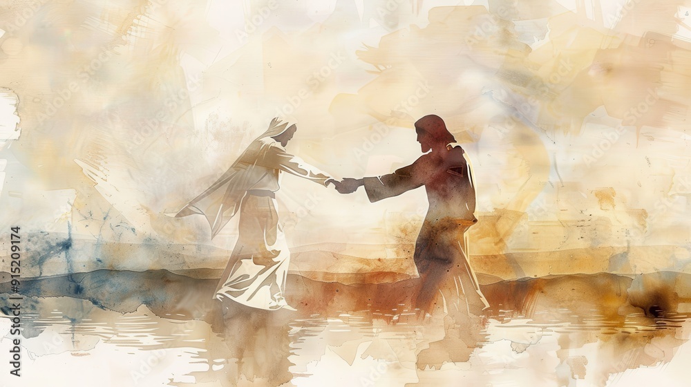 Watercolor Biblical Illustration of Jesus Healing the Leper, Mercy and ...