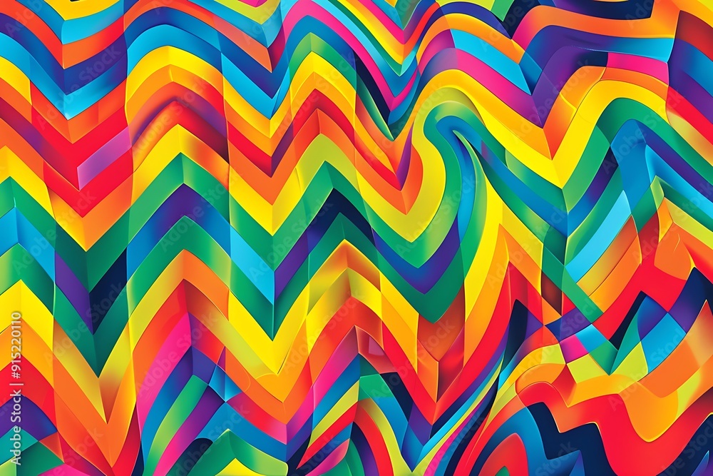 Zigzag lines, sharp angles, vibrant colors, flowing rhythm, visual ...