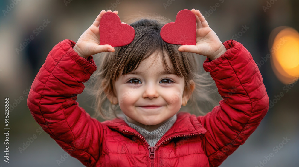 Expressions of Joy A little girl raises both her hands to form a heart ...