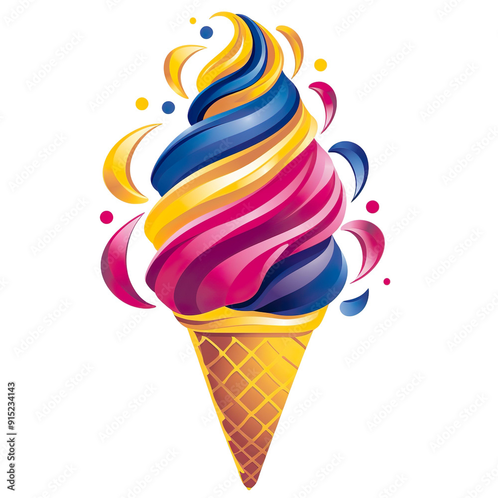 2D logo of an ice cream cone in flat colors isolated on a white ...