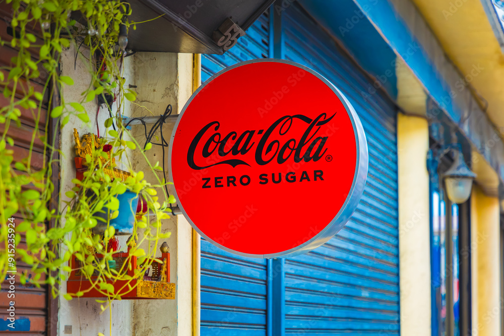 Sign of Coca Cola . The Coca Cola Company. Soft drink Sugar free sign ...