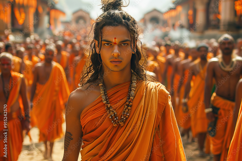 Ashoka is a young guy in orange robes and a dastar turban, kashaya, the ...