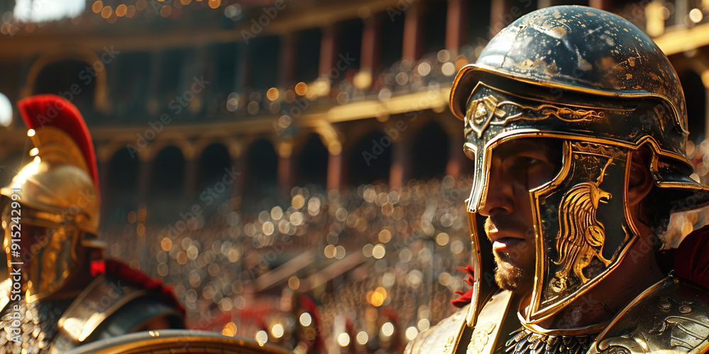 Gladiator fight in a dusty arena. Swing of a sword weapon in a battle ...