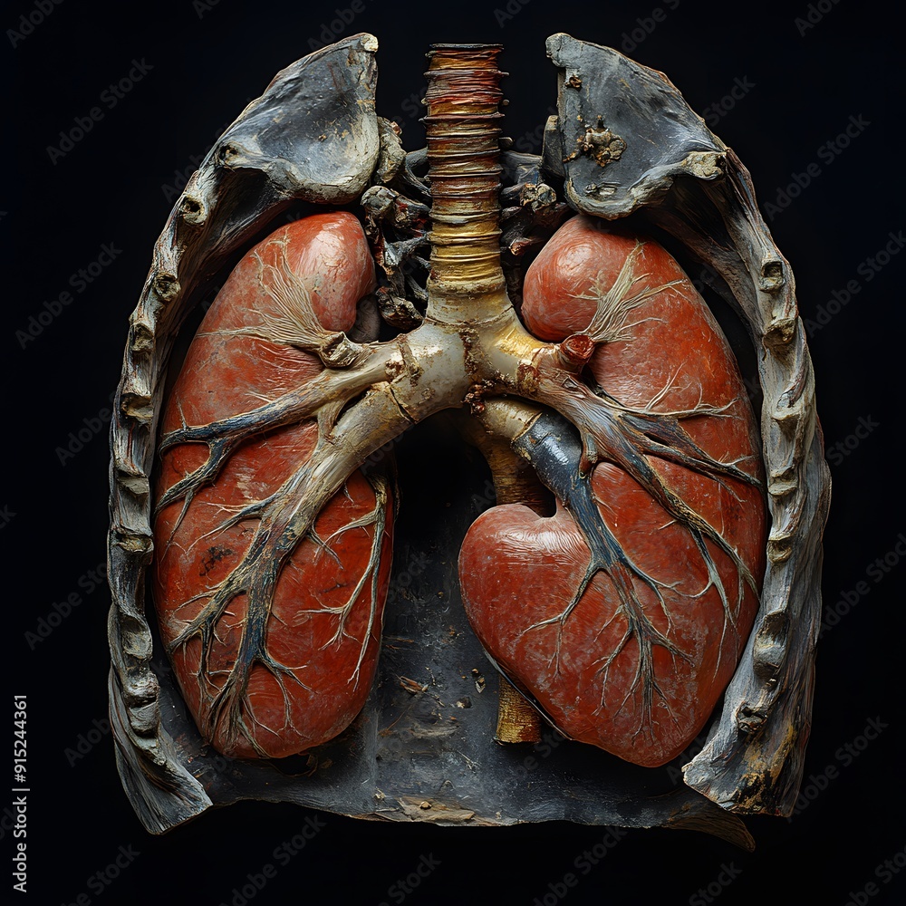 A 16:9 wide view of the thoracic cavity, displaying the heart, lungs ...