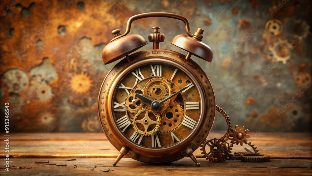 Old-style alarm clock flips to reveal a new hour, with rusty gears and ...
