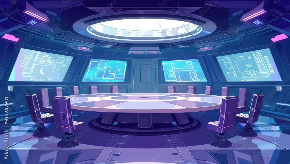 Cartoon background, cartoon spaceship interior design with a flat style ...