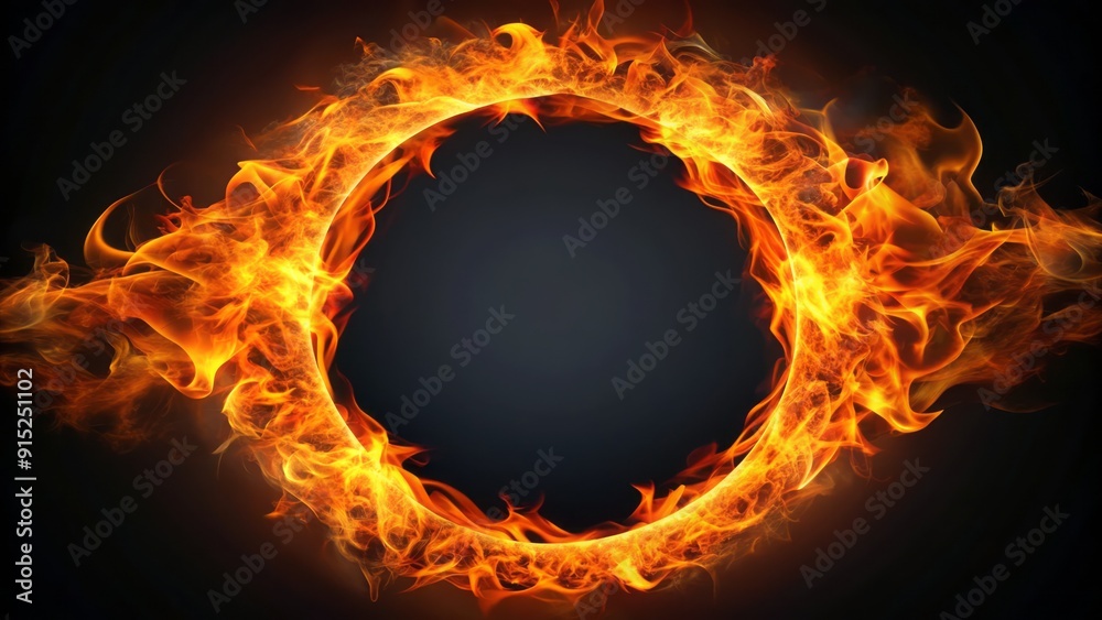 Vibrant orange flames engulf the perimeter of a perfect circle ...