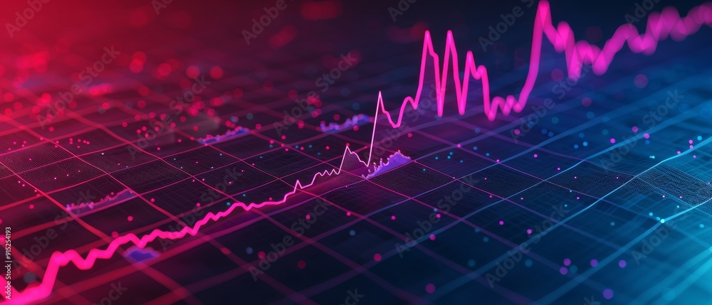 abstract neon pink and blue stock market financial chart with growth ...