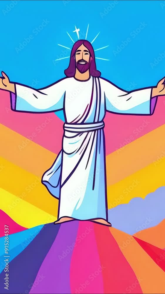 Jesus christ transfiguration in rays of holy light on top of the ...