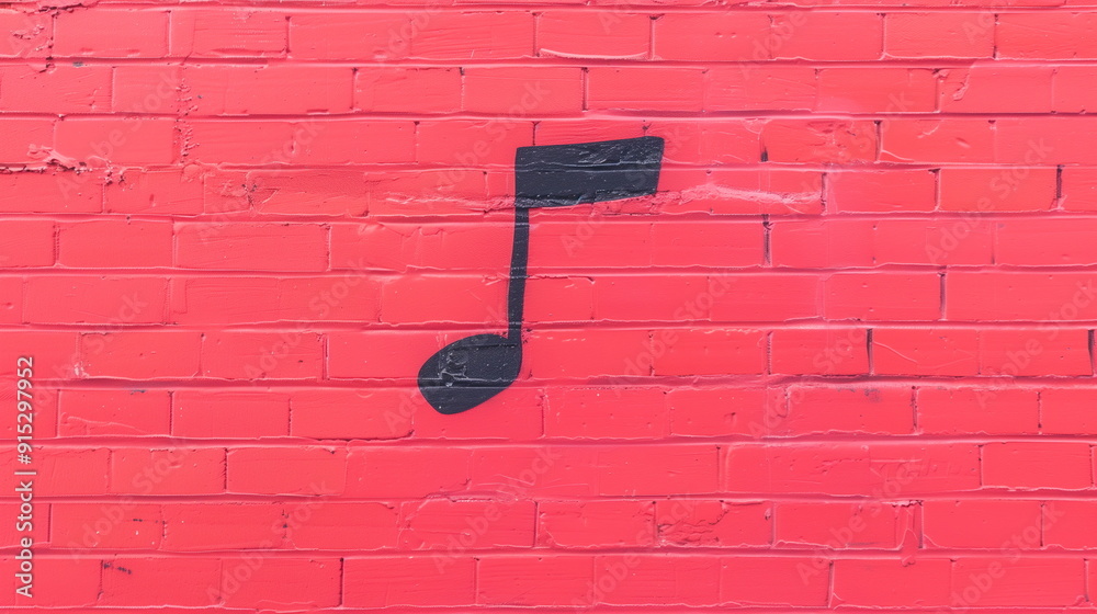Music Note Graffiti on Bright Red Brick Wall - Bold Urban Art Design ...