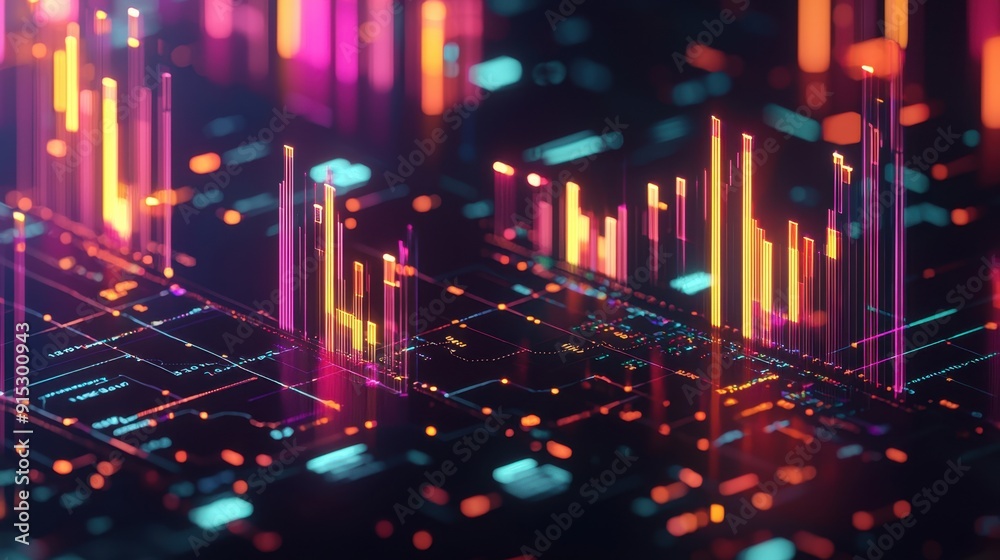 Modern Candlestick Chart Patterns in 3D Rendering with Multicolor ...