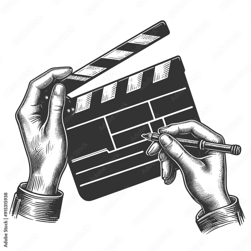 hands holding and writing on film clapperboard, symbolizing filmmaking ...
