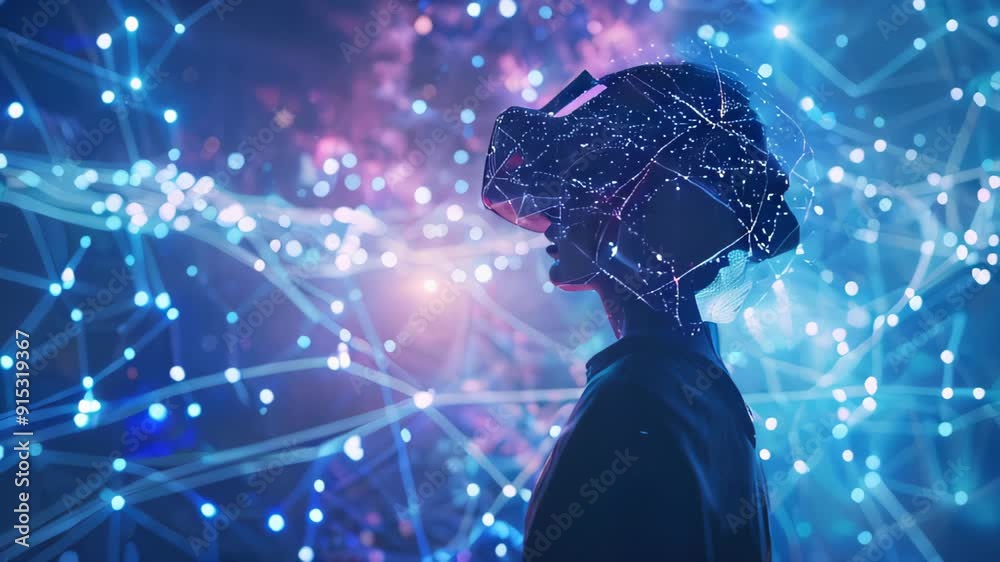 Digital human avatar interacting with floating AI data visualizations ...