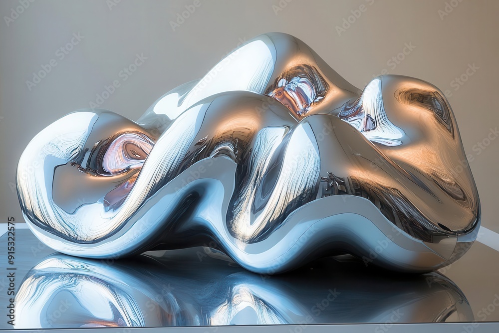 liquid metal sculpture with iridescent chrome finish organic melted ...