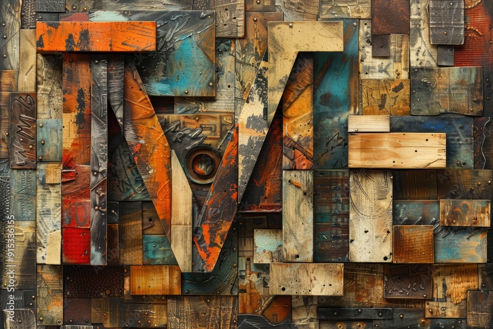 An artistic collage illustration of the letter M composed of various ...
