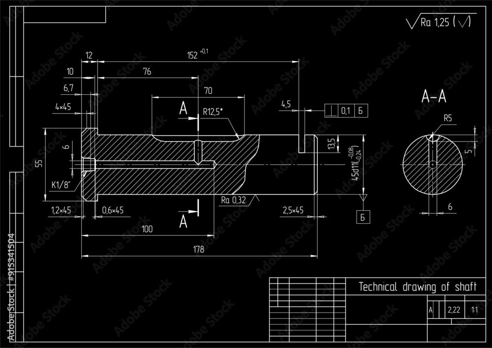 Assembly drawing of speed drive shaft. Vector cad scheme of part of ...