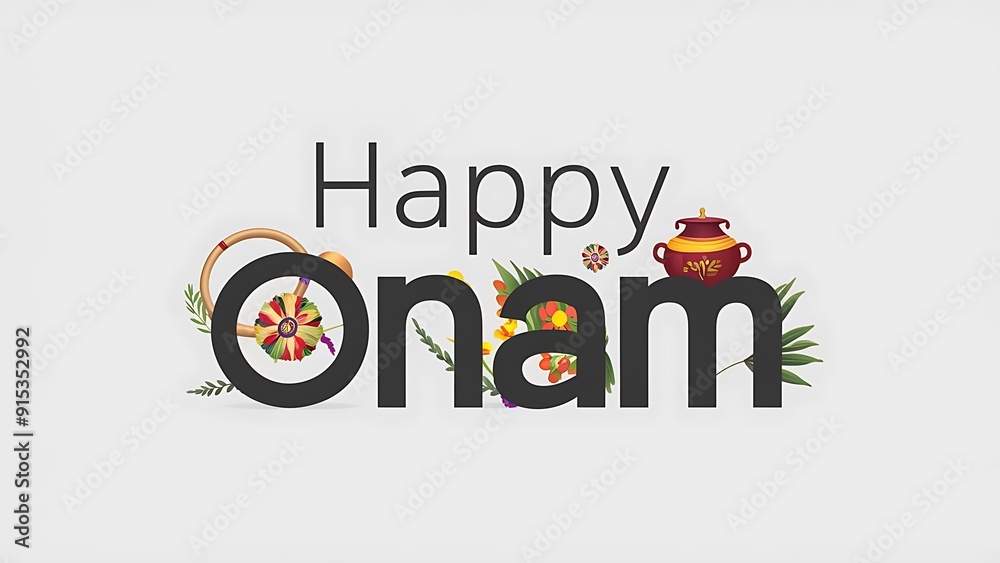 Happy Onam, Festival, Onam, Poster, 3d, typography, calligraphy, text ...