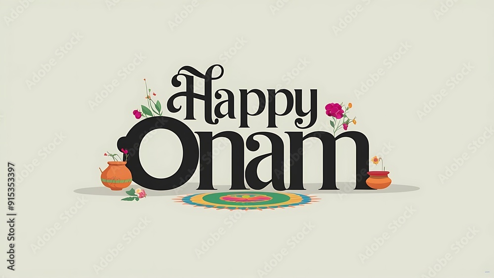 Happy Onam, Festival, Onam, Poster, 3d, typography, calligraphy, text ...
