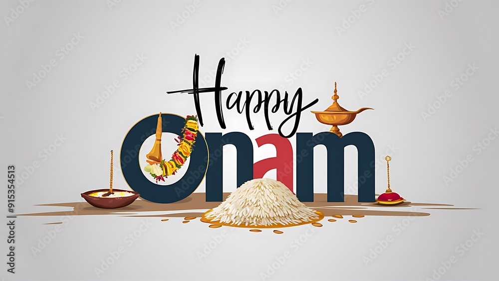 ภาพประกอบสต็อก Happy Onam, Festival, Onam, Poster, 3d, typography ...