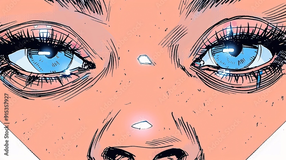 A striking close-up of piercing blue eyes with well-defined features ...