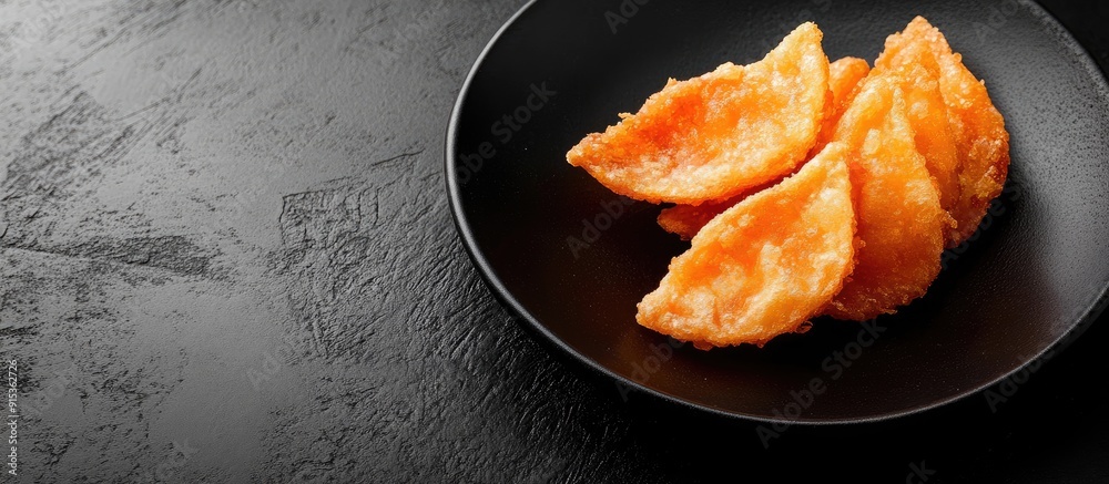 Japanese snack food deep fried fish bone senbei. with copy space image ...