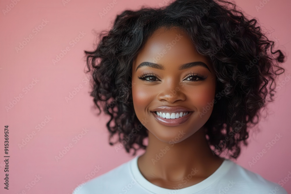 plussize black woman radiating confidence wearing blank white tshirt ...